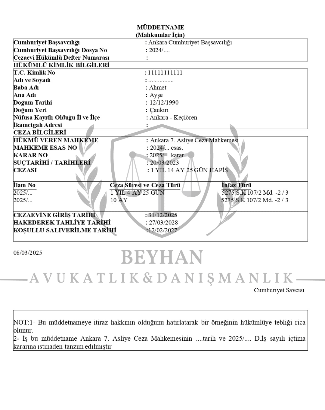 İnfaz Hesaplama Yatar Hesaplama Aracı En Güncel 2025 | Av. Muhammet Ali BEYHAN